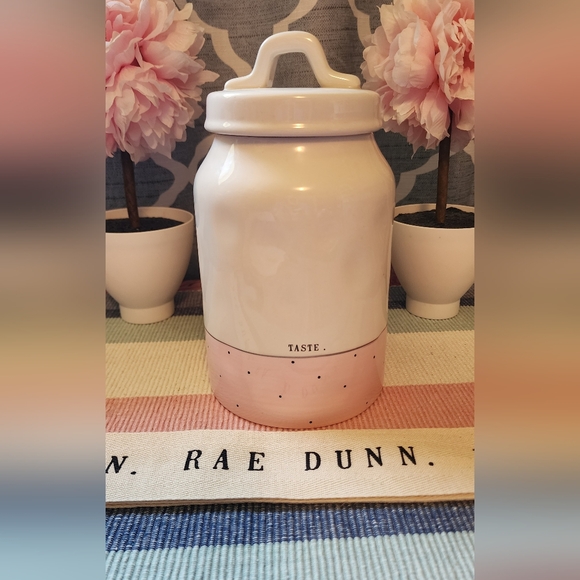 Rae Dunn | Kitchen | Rae Dunn Pink And Cream Taste Canister With Polka ...